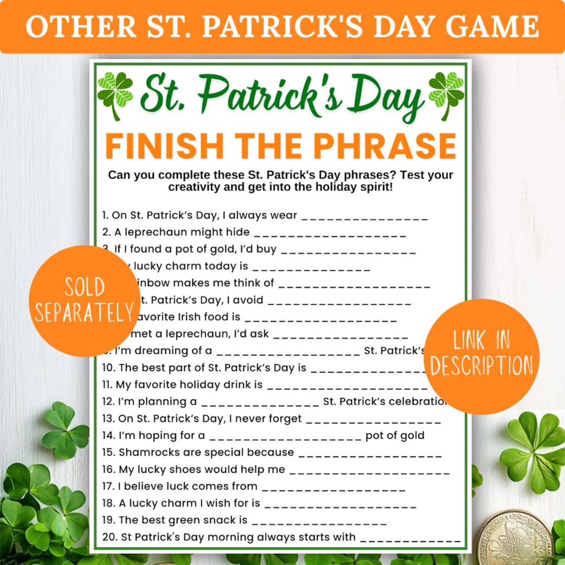 St Patricks Day Irish Slang Match up Game, Office Party Icebreaker, St ...