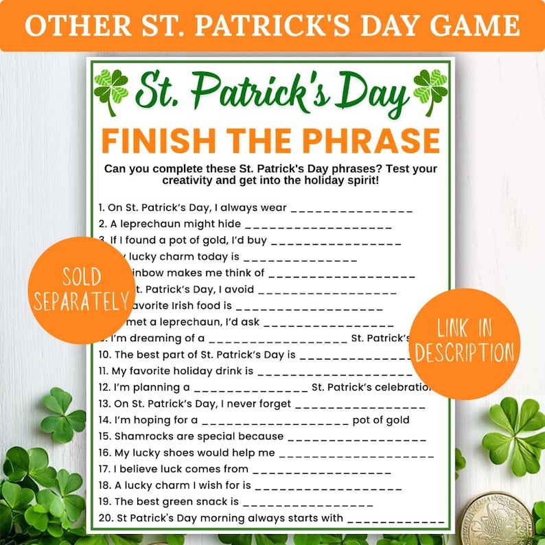 St Patricks Day Irish Slang Match up Game, Office Party Icebreaker, St ...