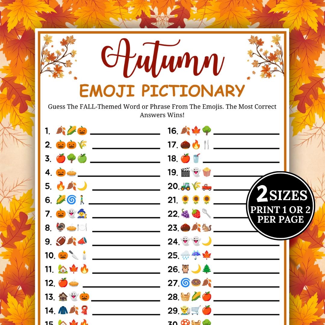 Autumn Emoji Pictionary Game, Printable Fall Emoji Quiz, Emoji Guessing ...