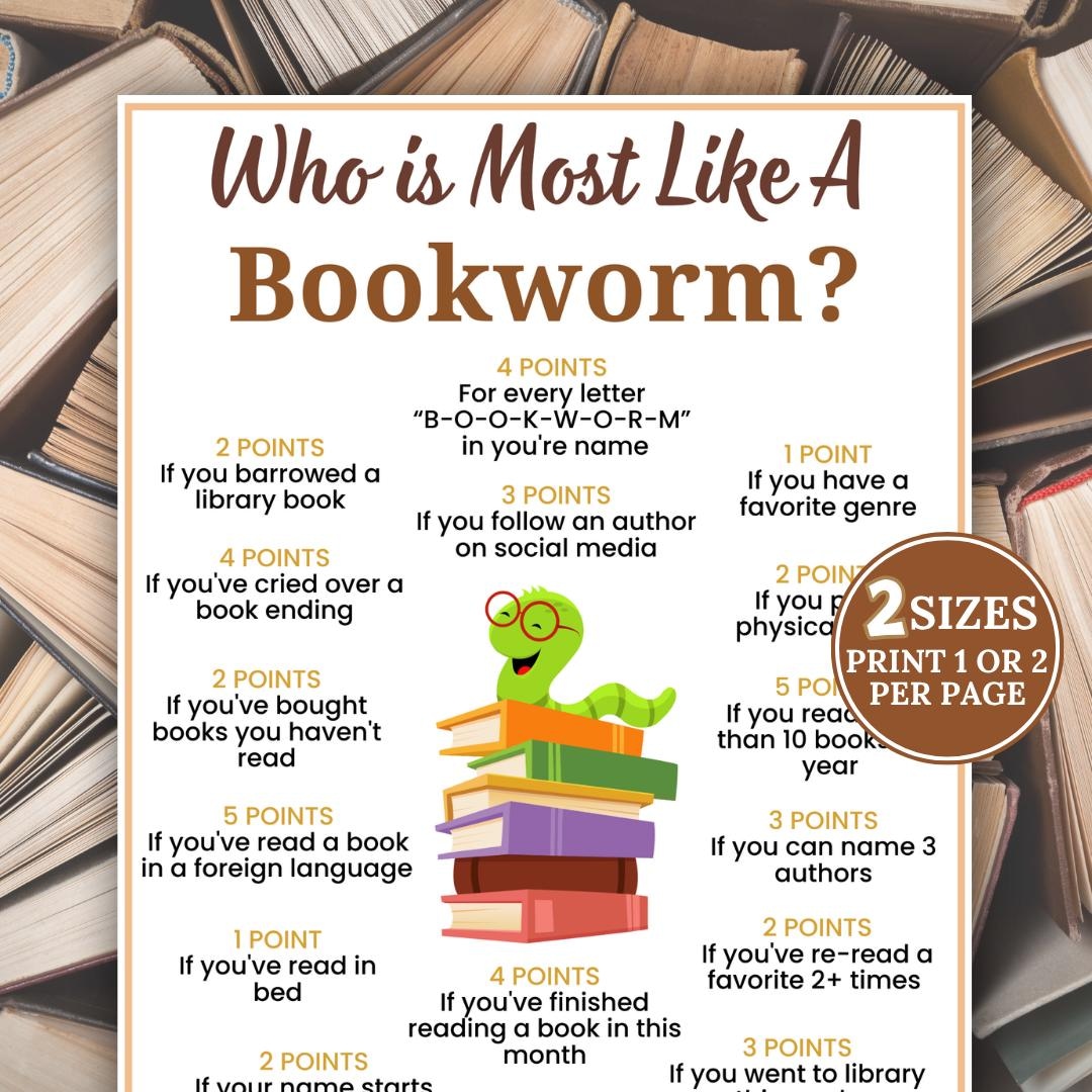 Book Club Games, Who is Most Like Bookworm, Book Club Party Game ...