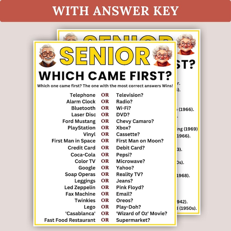 Senior Which Came First Game, Seniors Memory Game, Elderly Game, Games ...