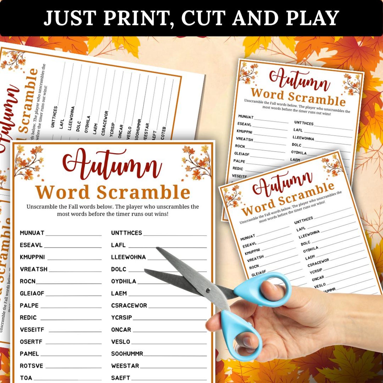 Autumn Word Scramble Game, Printable Fall Games, Word Unscramble ...