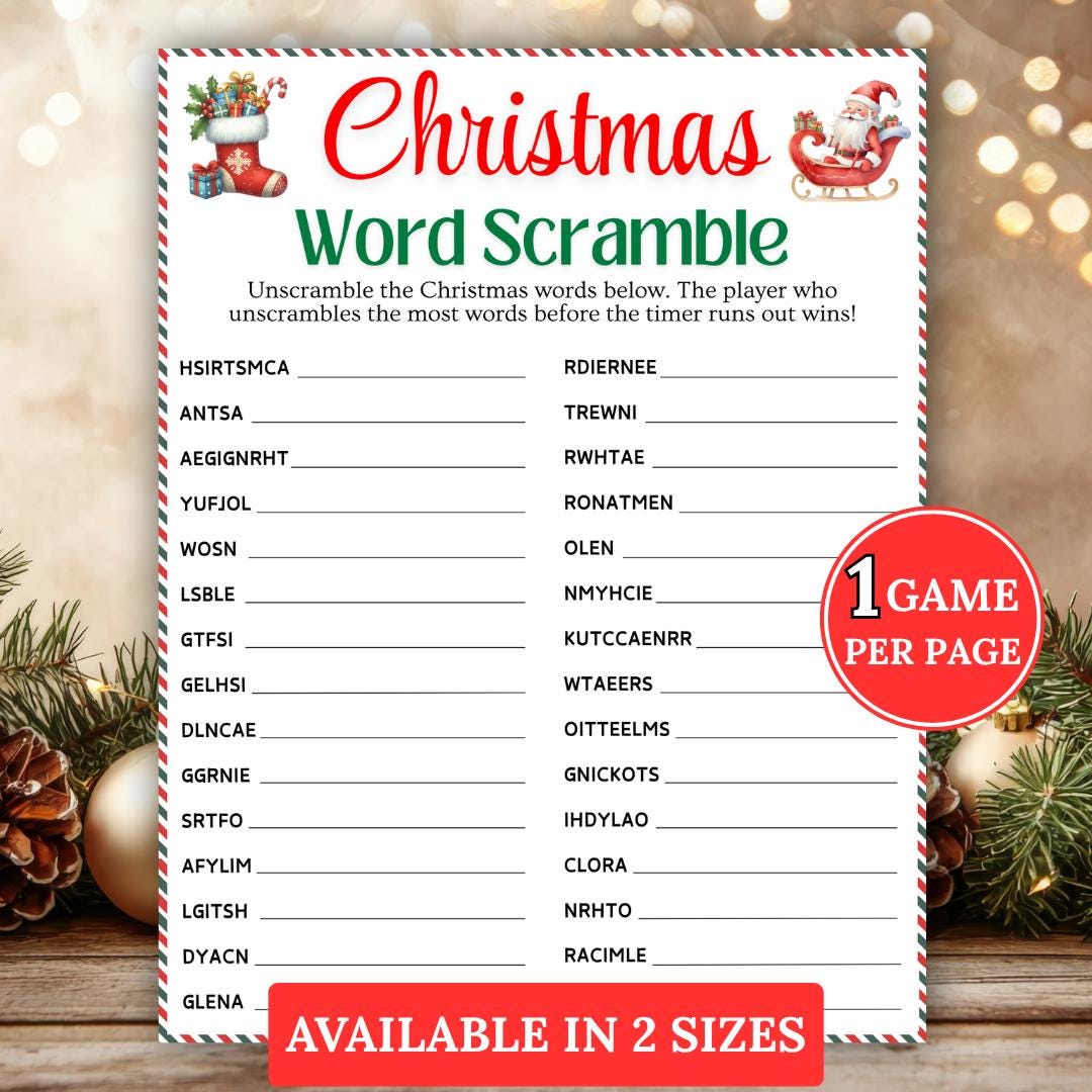 Christmas Word Scramble Game, Printable Christmas Game, Word Unscramble ...