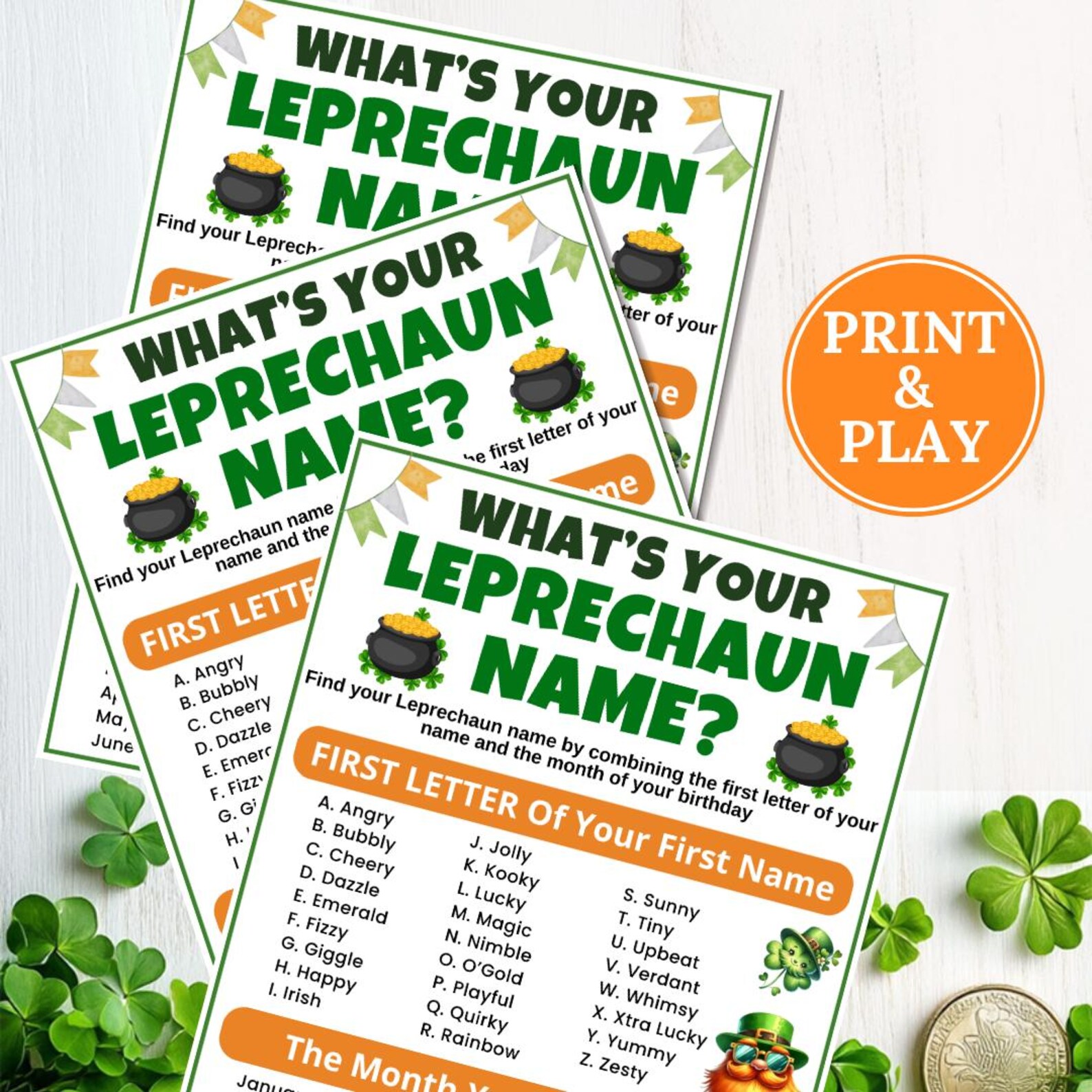 What’s Your Leprechaun Name Game With Nametags, Printable St Patricks ...