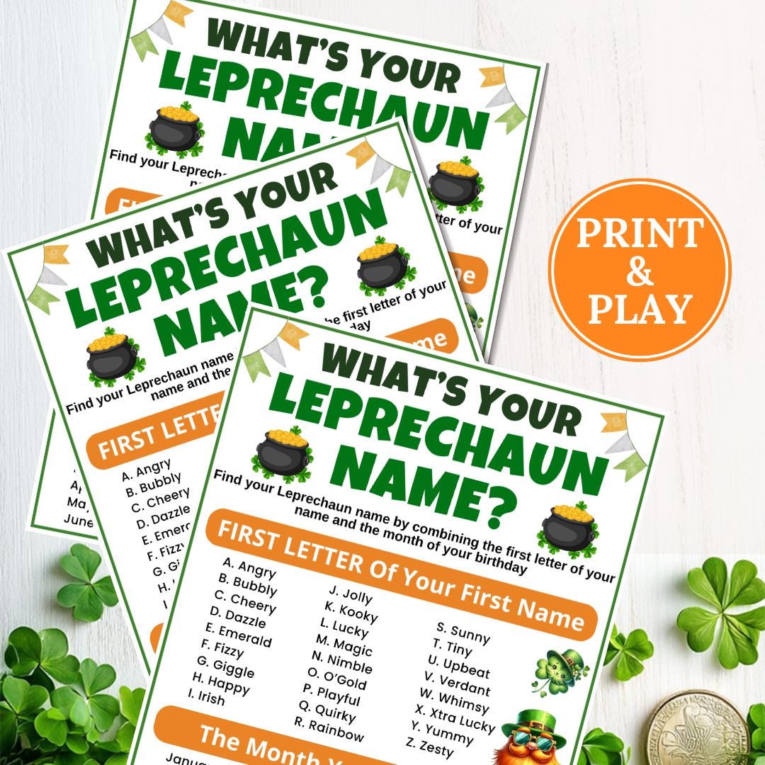 What’s Your Leprechaun Name Game With Nametags, Printable St Patricks ...