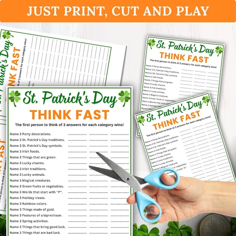 St. Patrick's Day Think Fast Game, Think Quick, St. Patty's Trivia, St ...