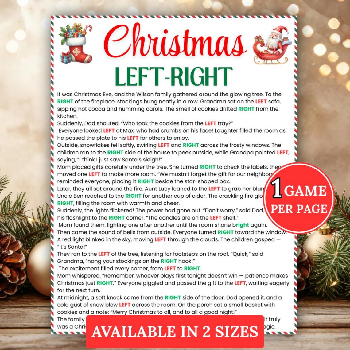 Christmas Left Right Game, Pass the Prize Gift Exchange Game, Family ...