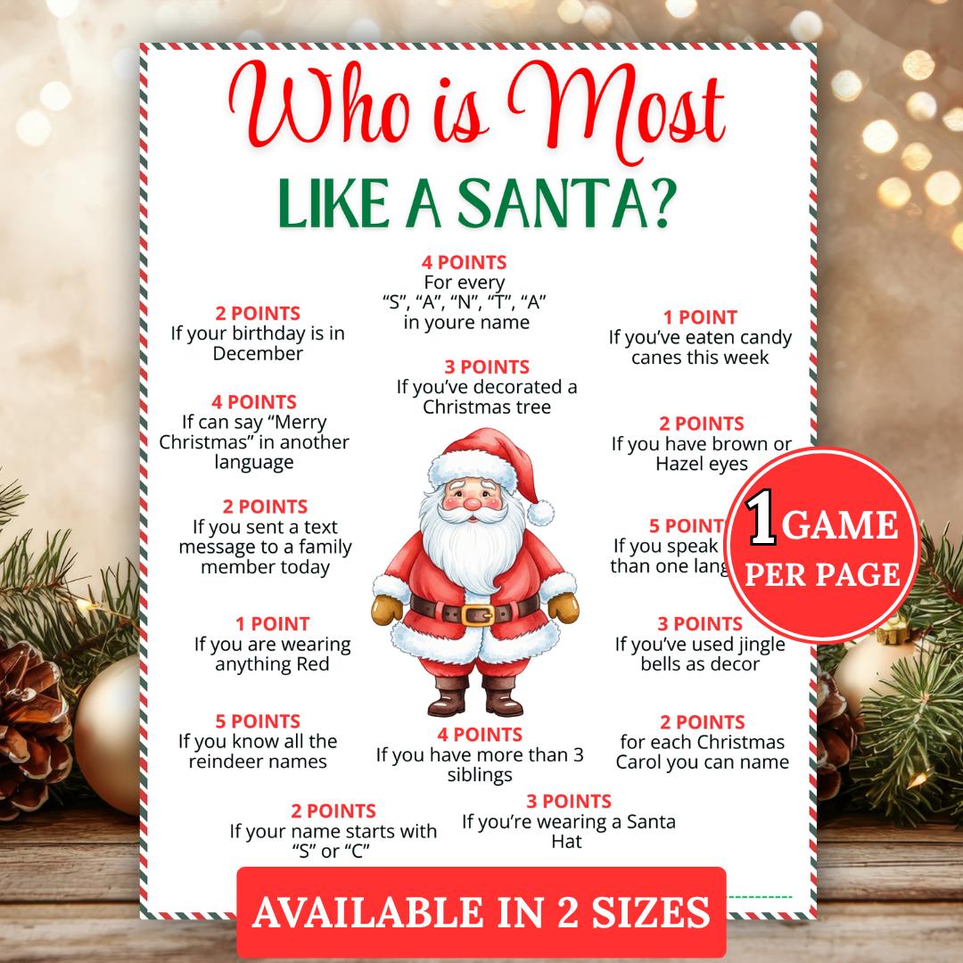 Who is Most Like Santa Game, Christmas Game, Christmas Activity, Santa ...