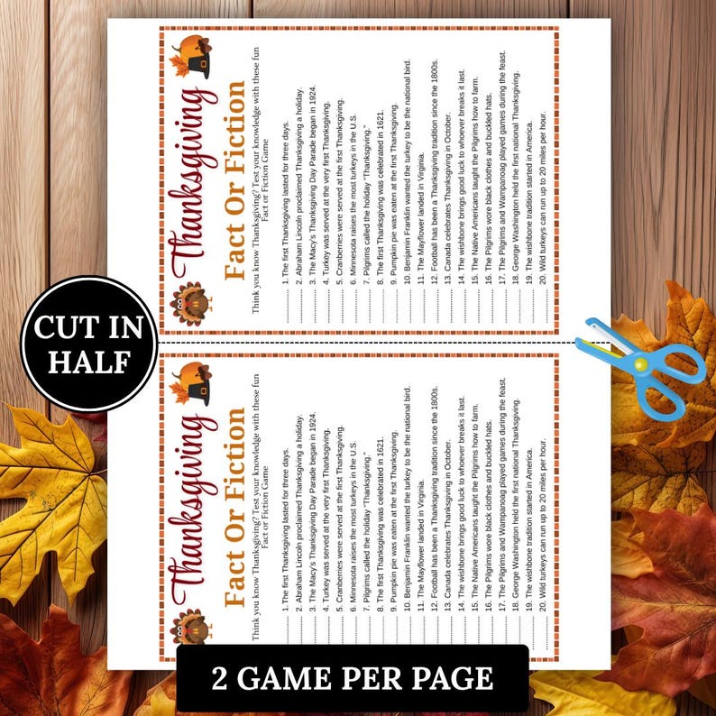 Thanksgiving Fact or Fiction Game, Party Game for Kids & Adults, True ...