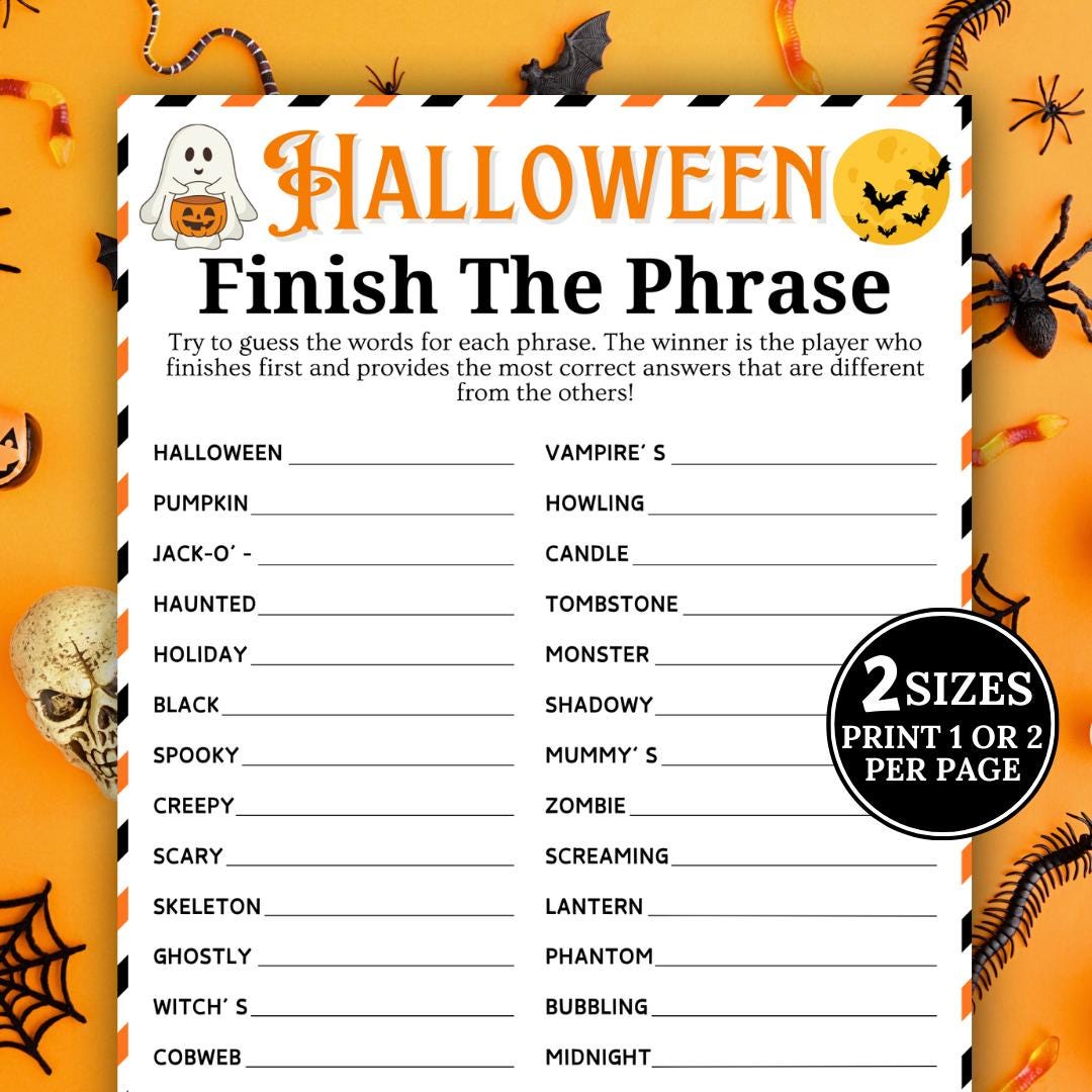Halloween Finish the Phrase Game, Printable Halloween Party Games, Fun ...