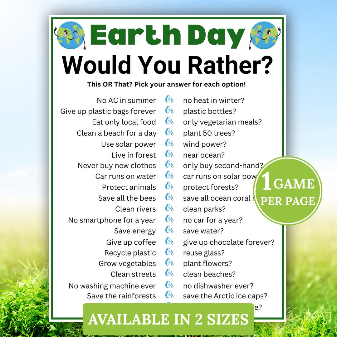 Earth Day This or That Game, Printable Would You Rather Game, Earth Day ...