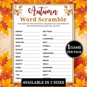 Autumn Word Scramble Game, Printable Fall Games, Word Unscramble ...