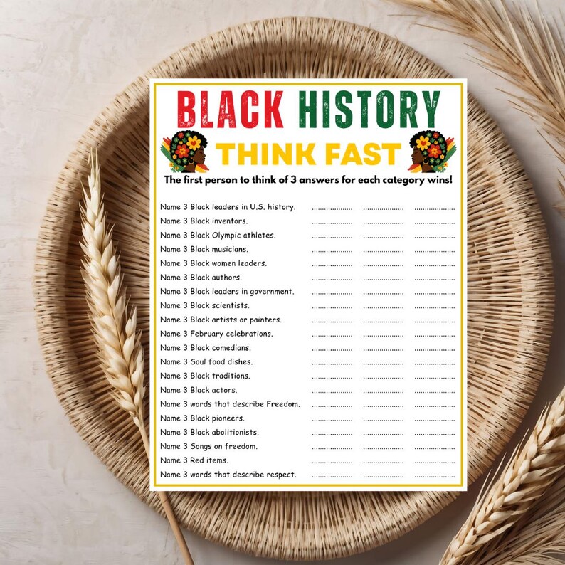 Black History Think Fast Game, Think Quick, Black History Trivia for ...