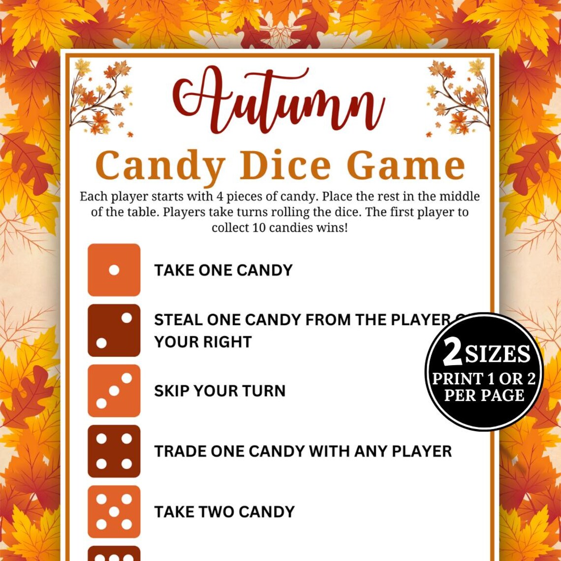 Candy Dice Game, Fall Party Game, Pass the Candy Dice Game, Group Party ...