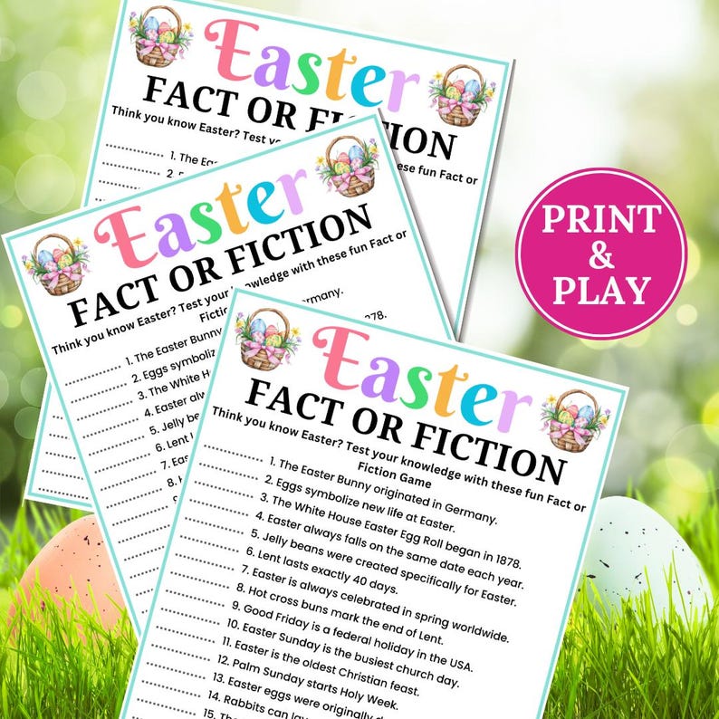 Easter Fact or Fiction Game, Easter Party Game, True or False Game ...