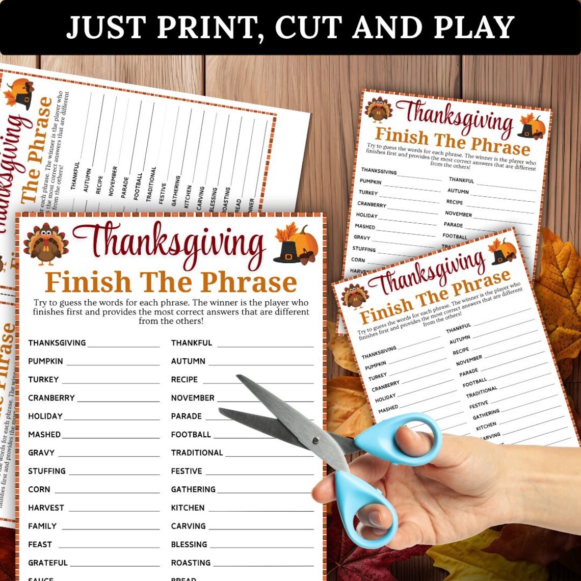 Thanksgiving Finish the Phrase Game, Printable Thanksgiving Party Games ...