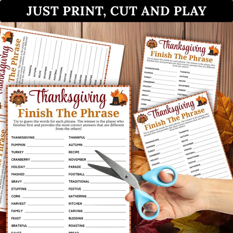 Thanksgiving Finish the Phrase Game, Printable Thanksgiving Party Games ...