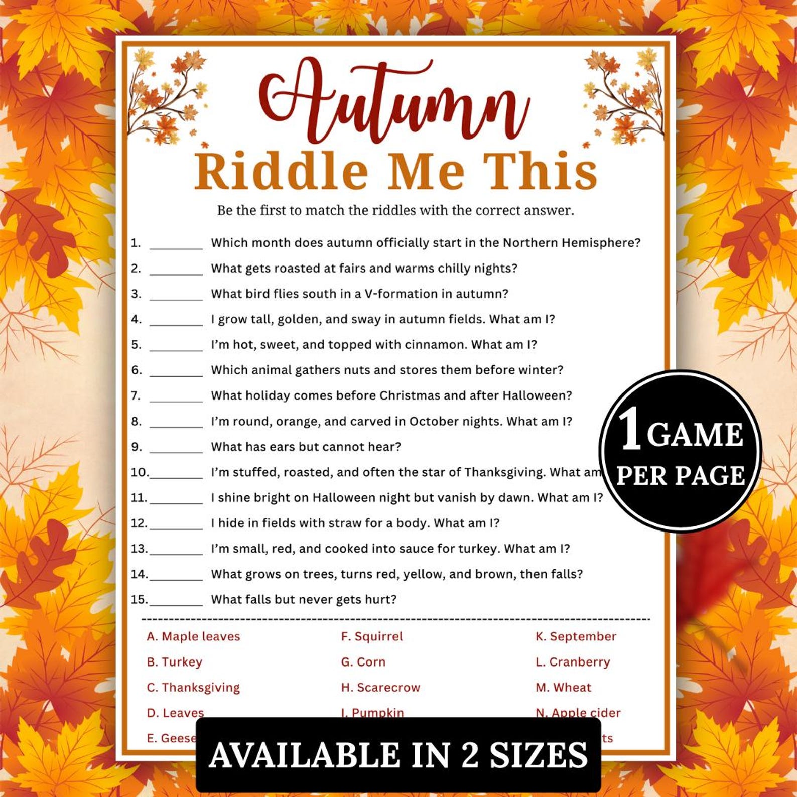 Autumn Riddles Game, Fall Riddle Me This Game, Fall Party Game for Kids ...