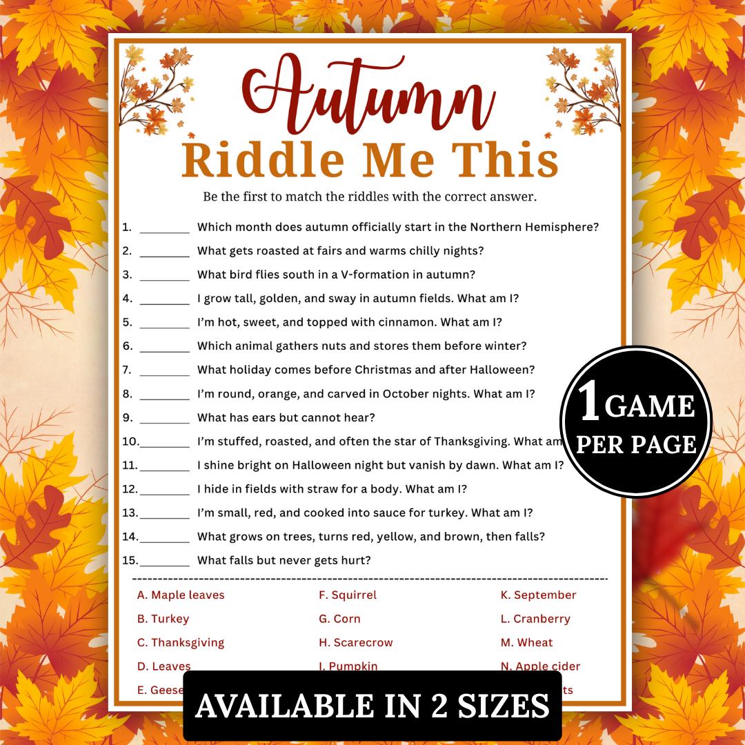 Autumn Riddles Game, Fall Riddle Me This Game, Fall Party Game for Kids ...