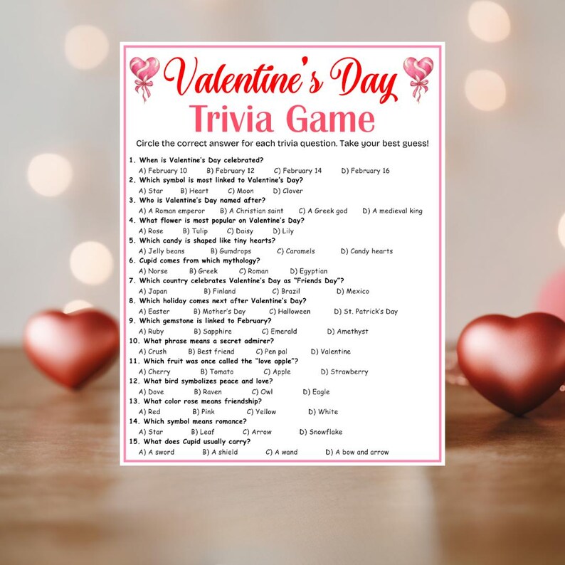 Valentine's Day Trivia Game, Printable Party Activity, Trivia Quiz ...