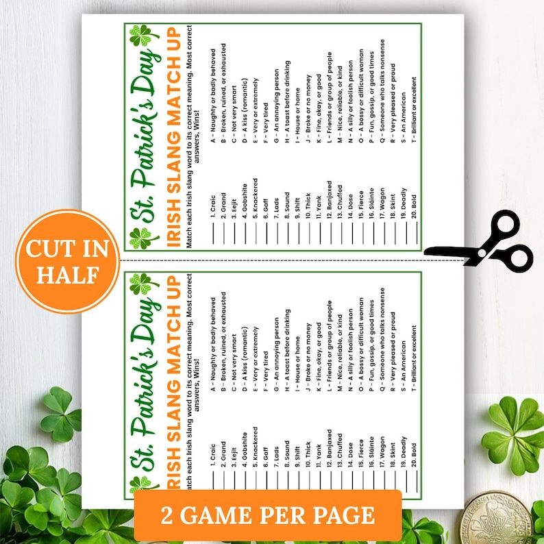 St Patricks Day Irish Slang Match up Game, Office Party Icebreaker, St ...