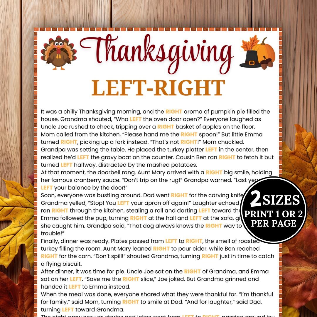 Left Right Thanksgiving Game, Pass the Prize Gift Exchange Game, Left ...