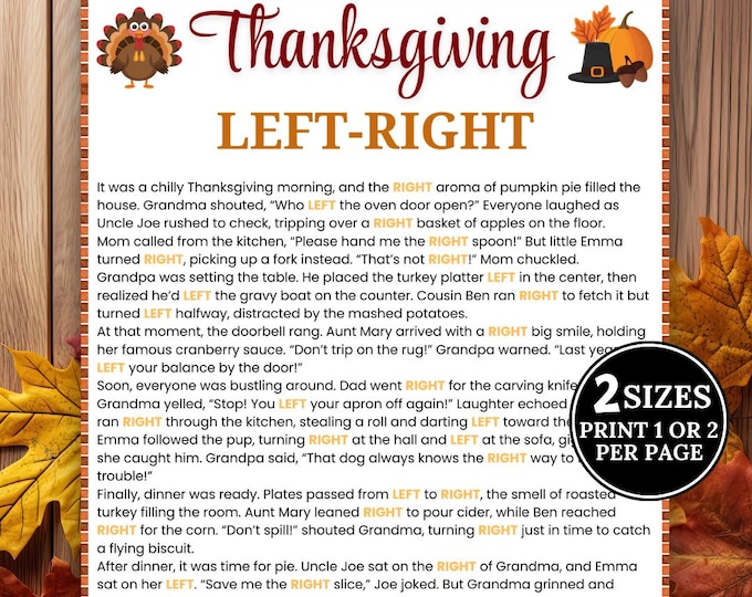 Left Right Thanksgiving Game, Pass the Prize Gift Exchange Game, Left ...