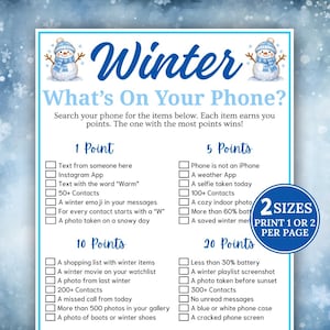 Winter Whats on Your Phone Game, Winter Party Game, Printable Family ...
