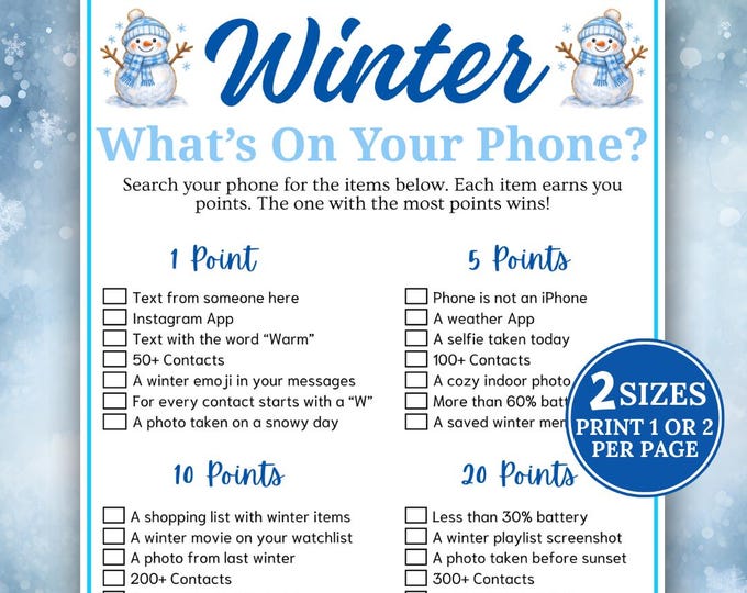 Winter Whats on Your Phone Game, Winter Party Game, Printable Family ...