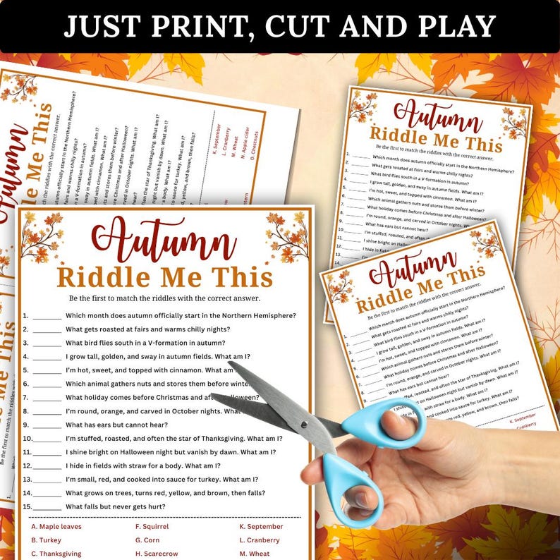 Autumn Riddles Game, Fall Riddle Me This Game, Fall Party Game for Kids ...