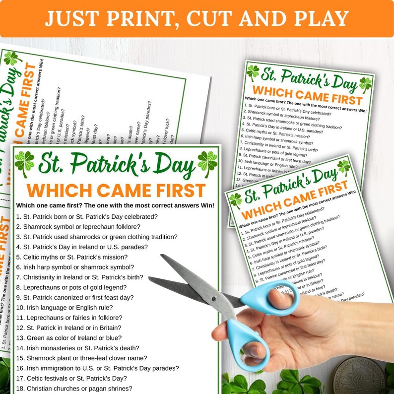 St Patrick's Day Which Came First Game, St Patricks Trivia, Printable ...