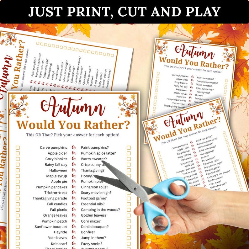 Fall This or That Game, Printable Would You Rather Game, Autumn Games ...