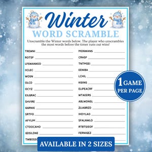 Winter Word Scramble Game, Printable Winter Game, Word Unscramble ...
