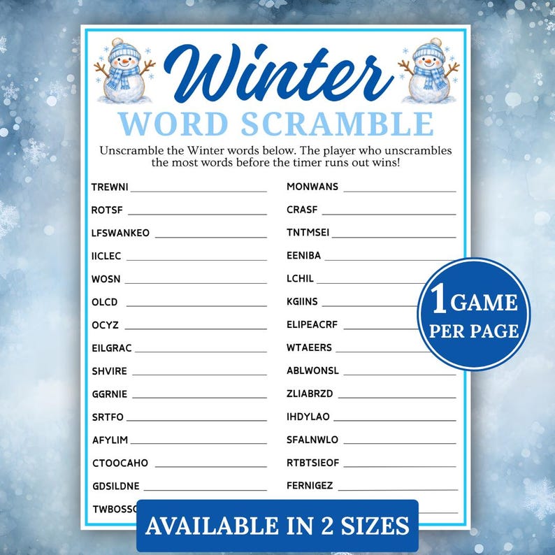 Winter Word Scramble Game, Printable Winter Game, Word Unscramble ...