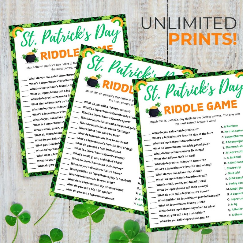 St. Patrick’s Day Riddle Game, Printable Saint Patricks Day Party Games ...