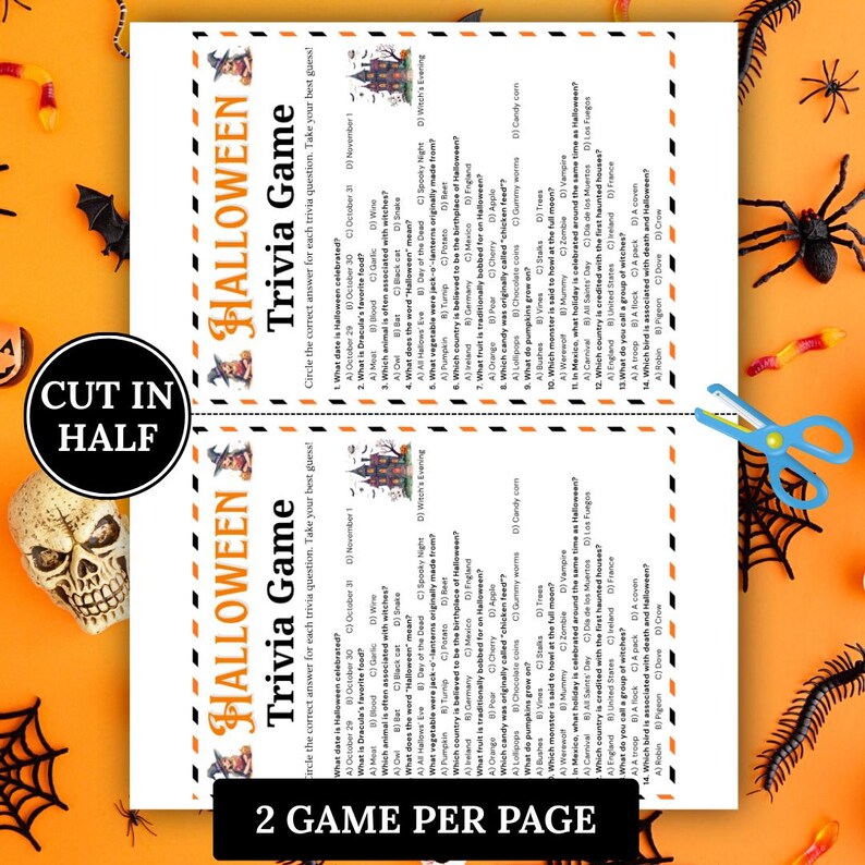 Halloween Trivia Game, Printable Halloween Games, Halloween Trivia Quiz ...