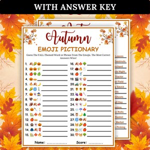 Autumn Emoji Pictionary Game, Printable Fall Emoji Quiz, Emoji Guessing ...