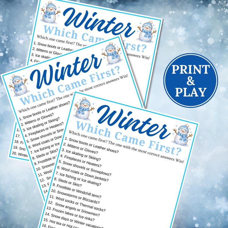Winter Which Came First Game, Winter Trivia Quiz, Printable Winter Game ...
