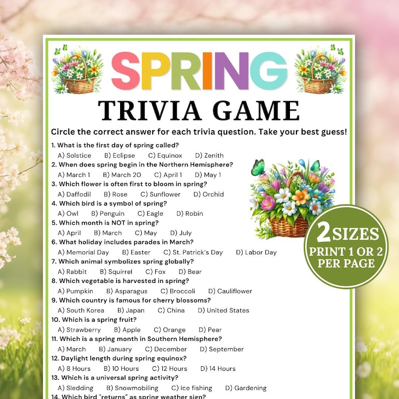 Spring Trivia Game, Printable Spring Game, Spring Trivia Quiz, Spring ...