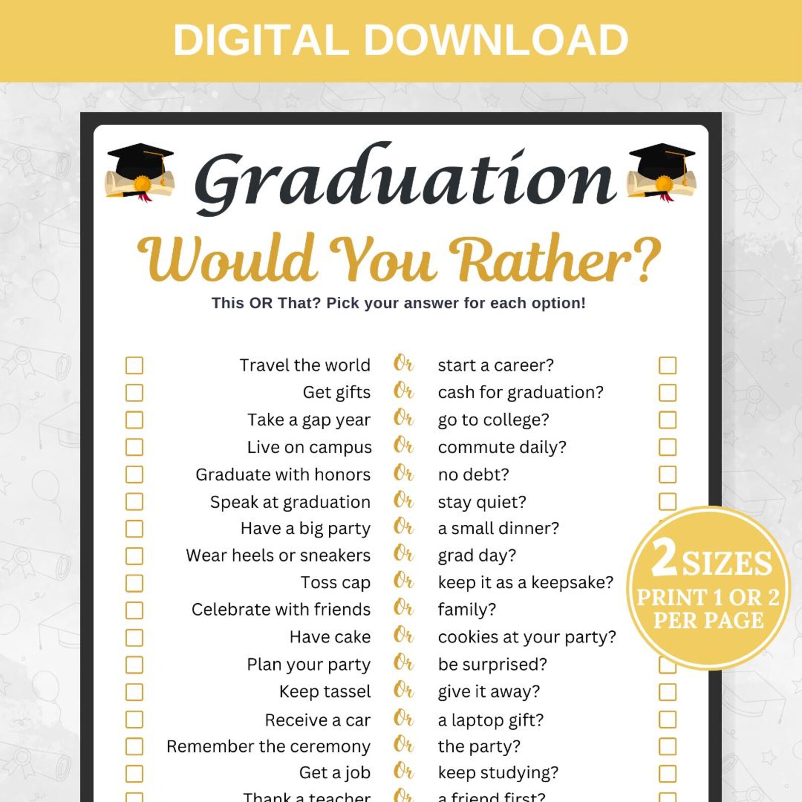Graduation Would You Rather Game, Printable This or That Games ...