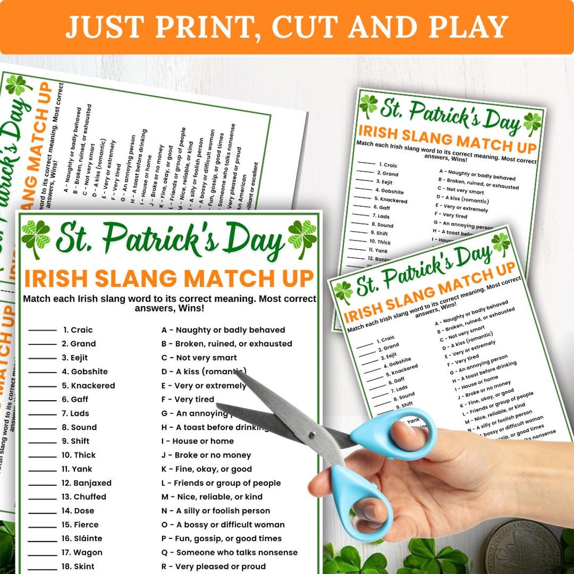St Patricks Day Irish Slang Match up Game, Office Party Icebreaker, St ...