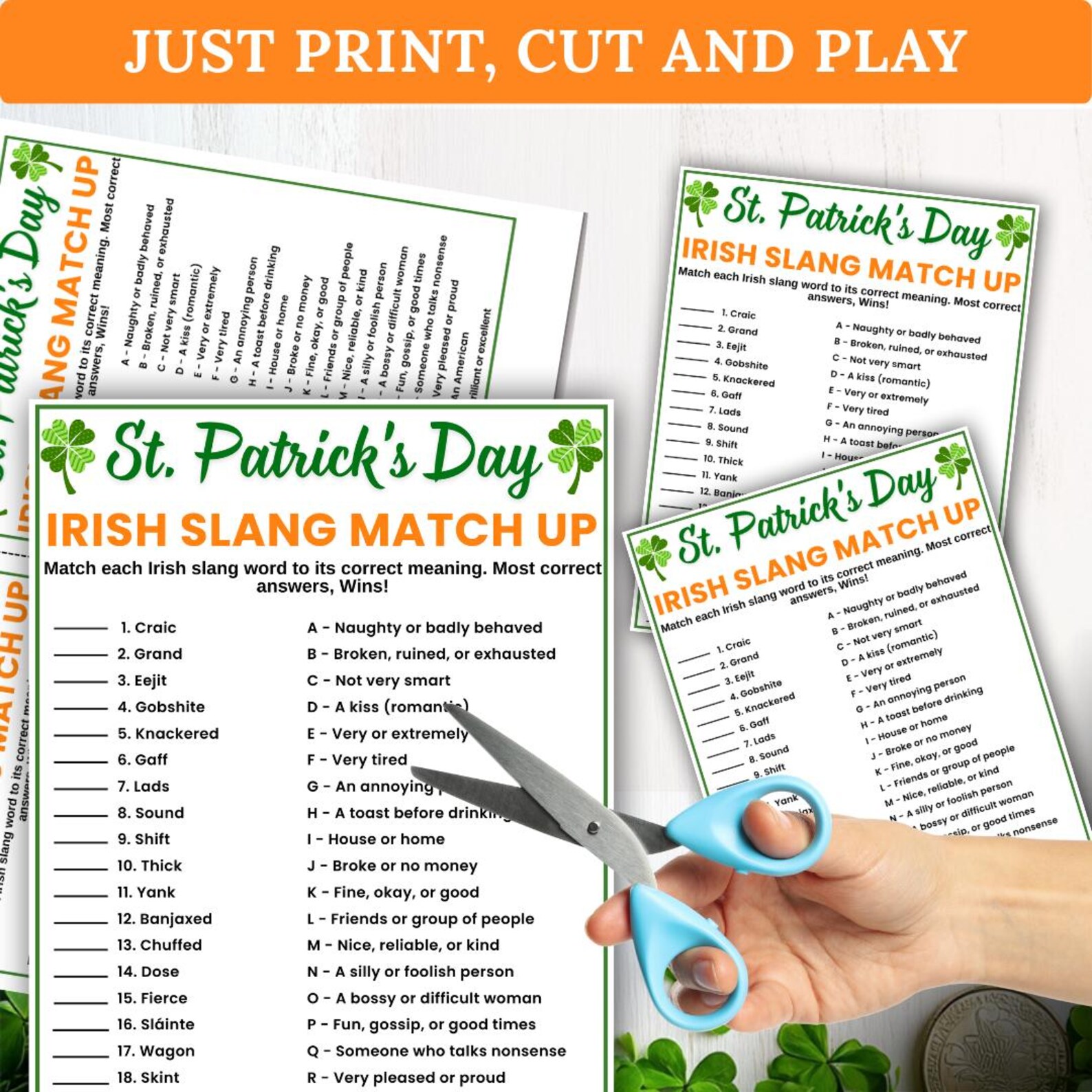 St Patricks Day Irish Slang Match up Game, Office Party Icebreaker, St ...