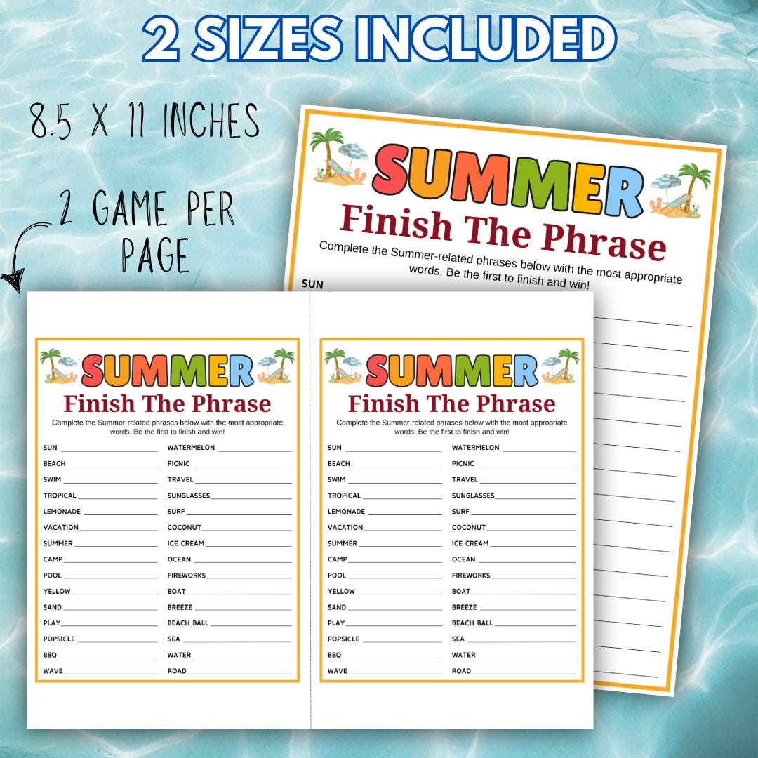 Sunmer Finish the Phrase Game, Summer Games, Summer Party Game ...