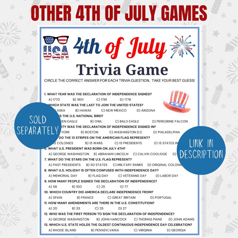 4th of July Trivia Game, Fact or Fiction Quiz, 4th of July Games, 4th ...
