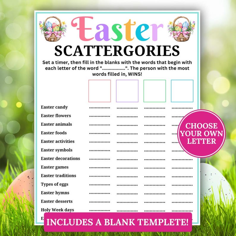 Easter Scattergories Game, Easter Printable Game, Category Challenge ...