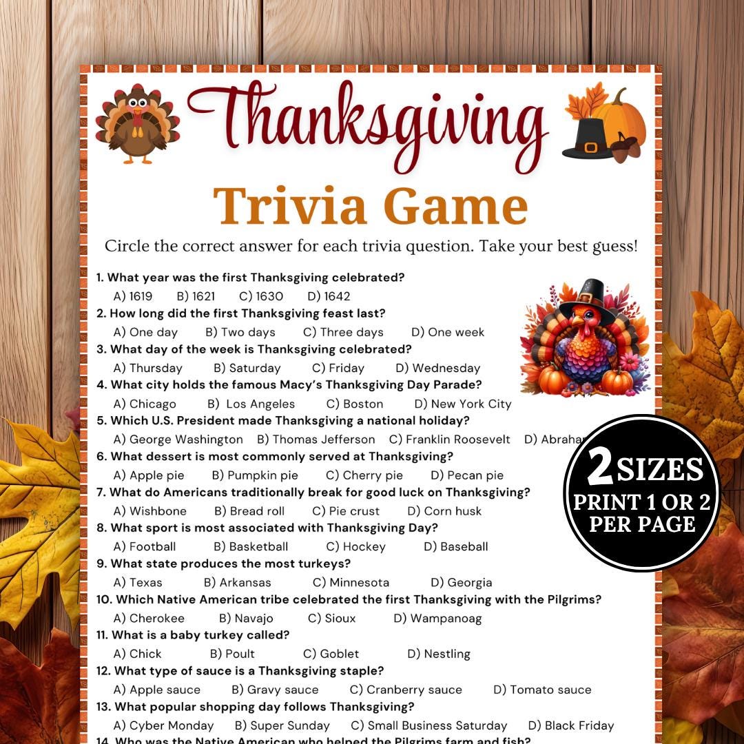 Thanksgiving Trivia Game, Printable Thanksgiving Game, Fall Games ...