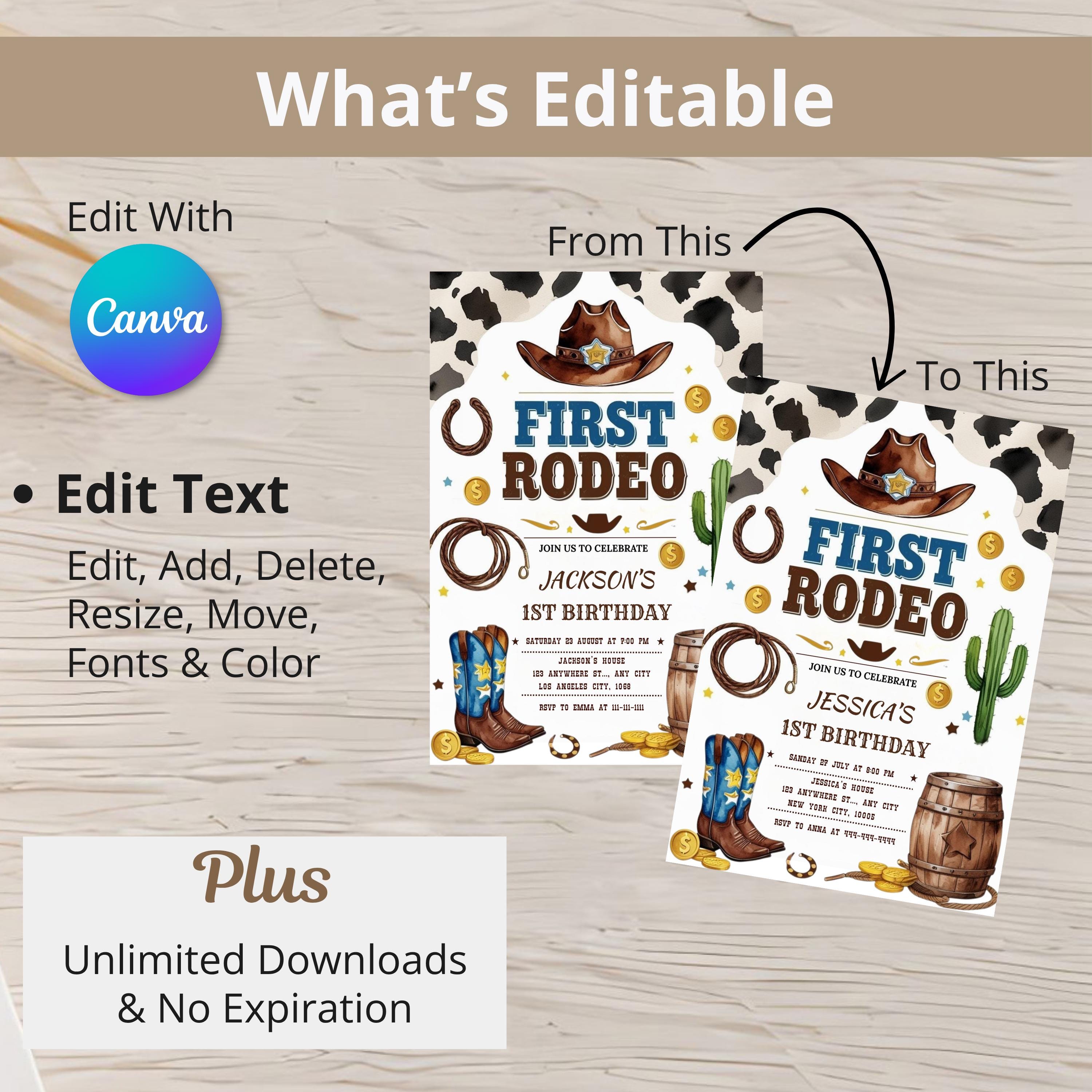 Editable First Rodeo Birthday Invitation, My 1st Rodeo Invitation, Boy ...