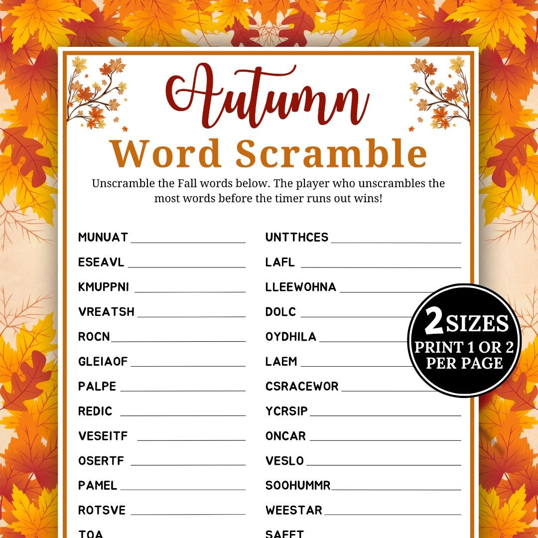 Autumn Word Scramble Game, Printable Fall Games, Word Unscramble ...