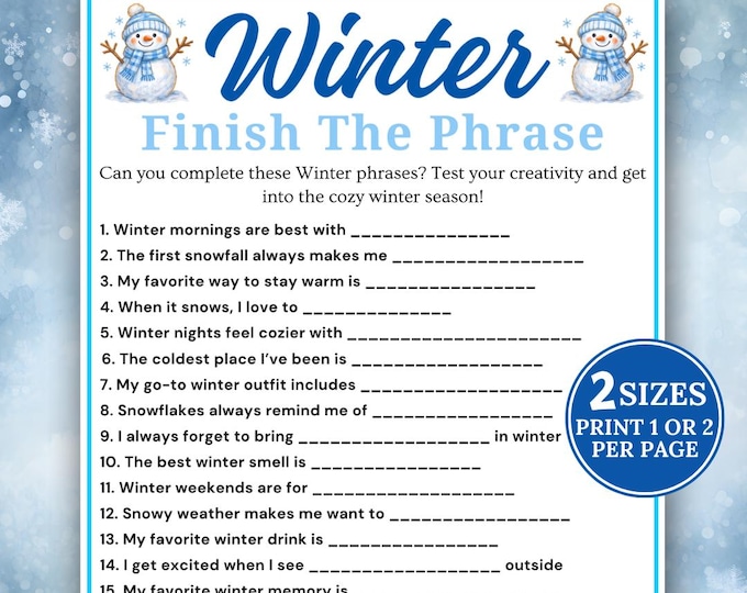 Winter Finish the Phrase Game, Printable Winter Party Games, Winter ...
