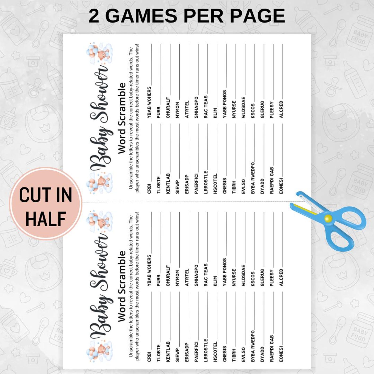 Baby Shower Word Scramble Game, Printable Baby Shower Games, Word ...